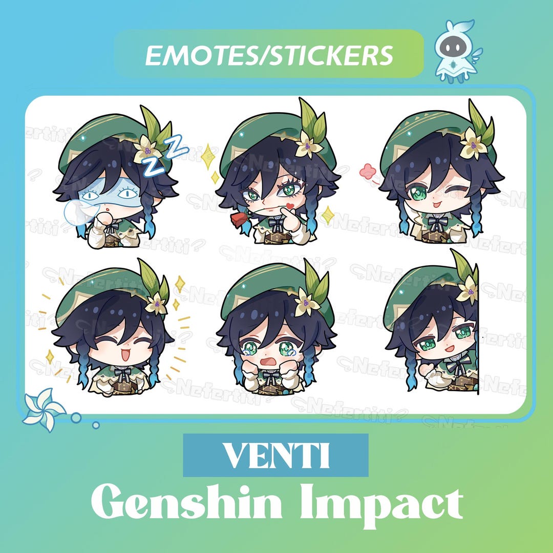 Genshin Impact Venti Cute Stickers and Emotes,stickers for Decor Hydro ...