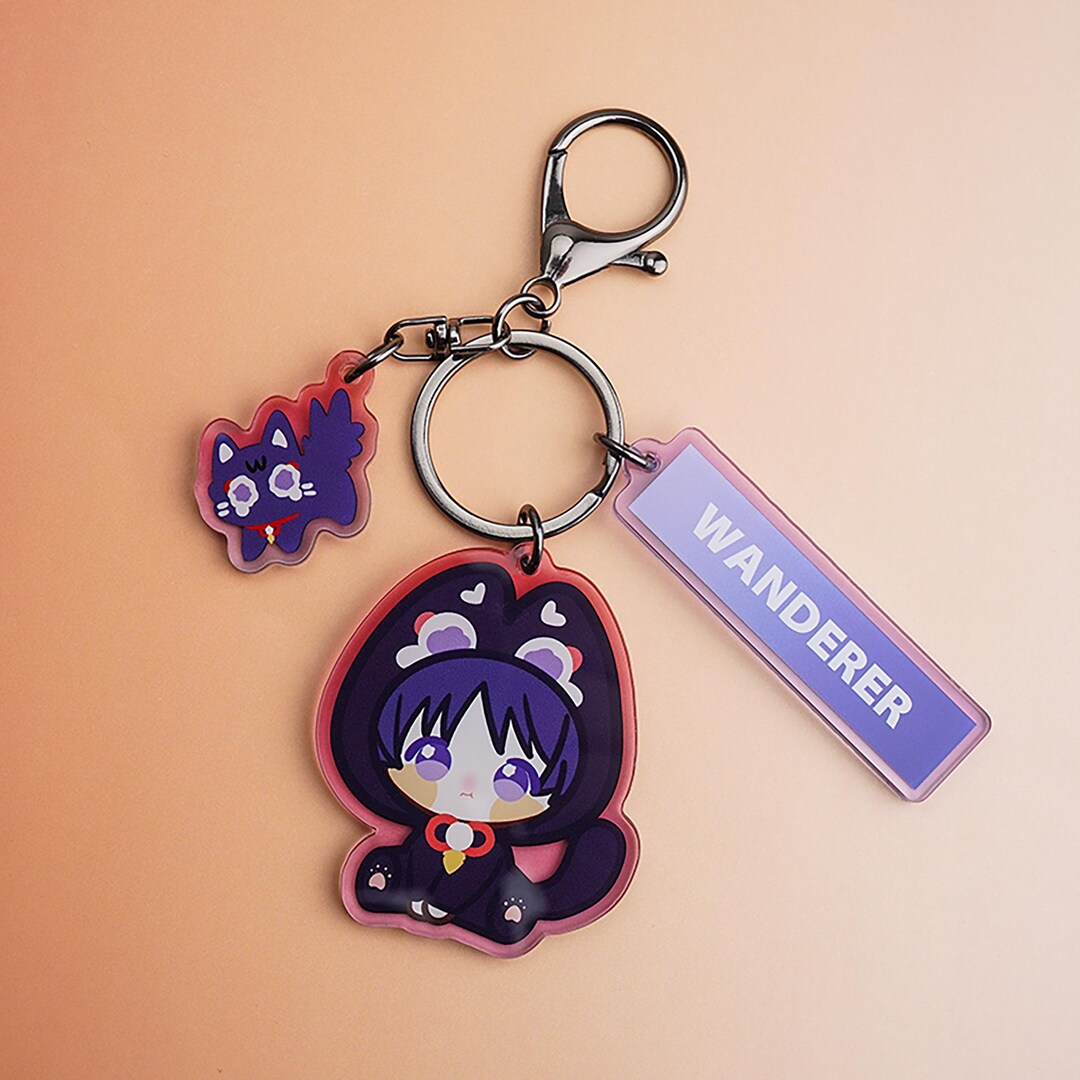 Genshin Impact Wanderer Cute Cat Original Keychain Keyring, Purse Bag ...