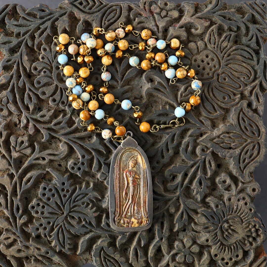 Long Buddha Necklace Jasper Crystal Beaded Chain, Zen Necklaces, Unique ...