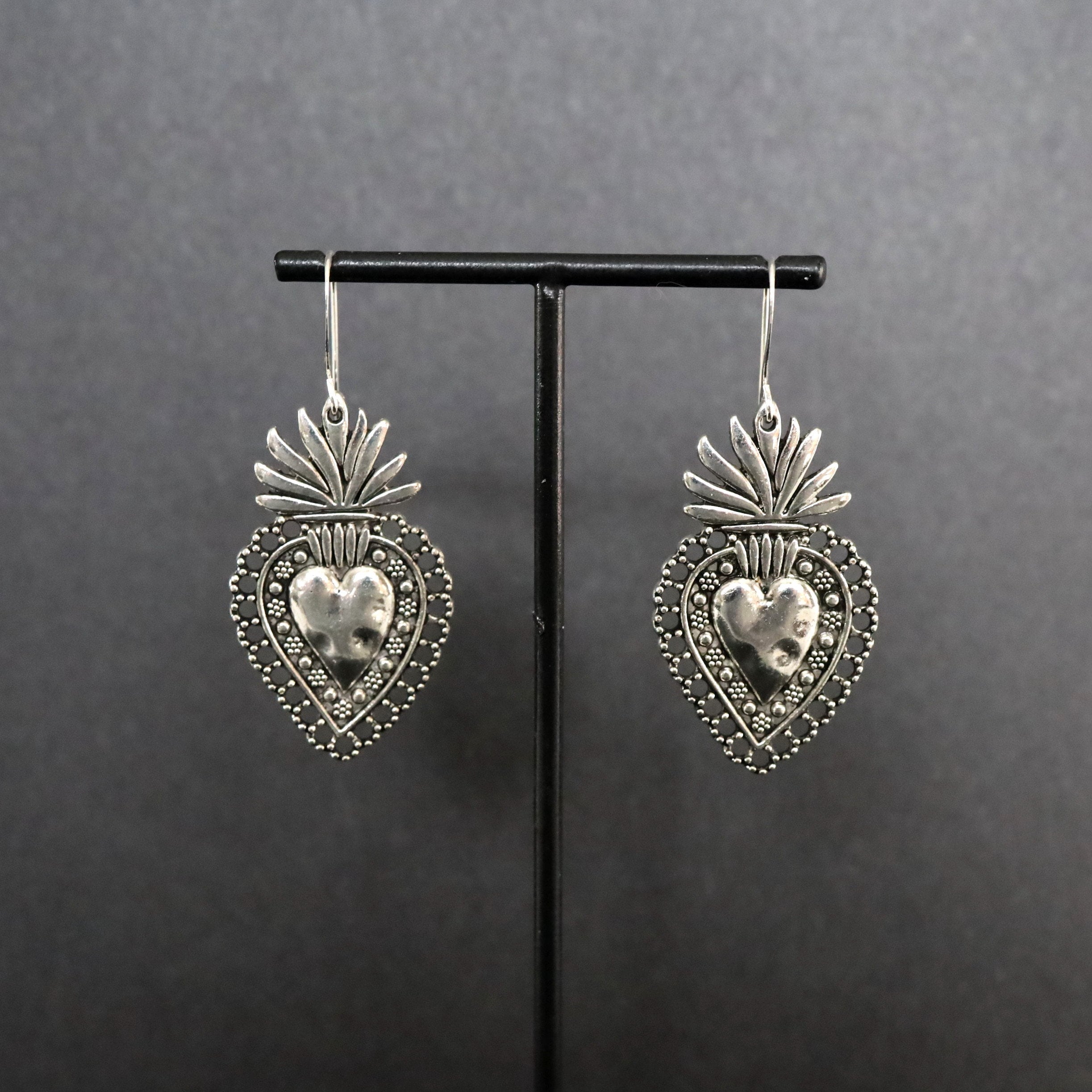 Sacred Heart Earrings, Silver Catholic Religious Jewelry, by Mystic ...