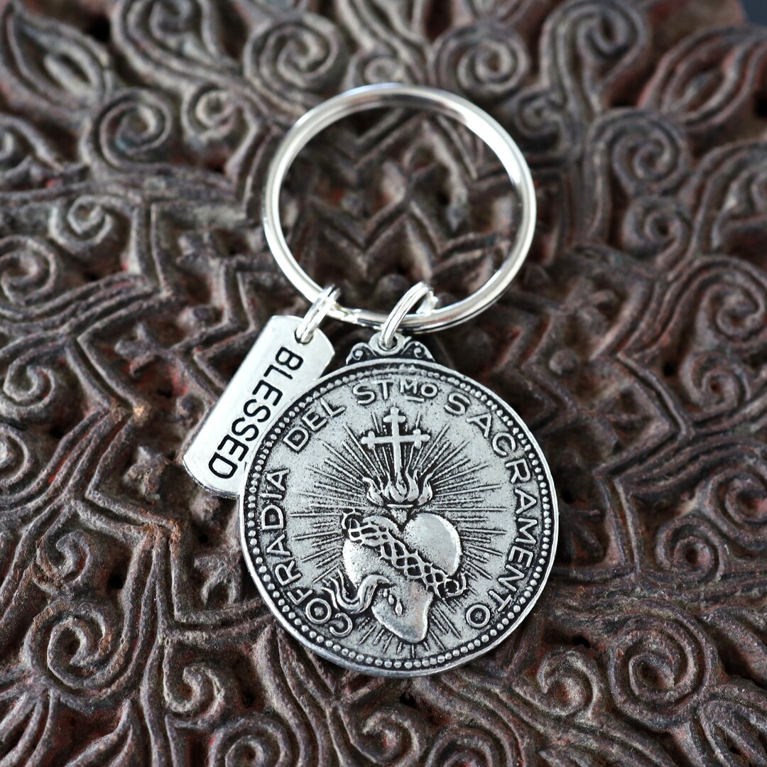 Blessed Keychain Sacred Heart Keychain Religious Keychain - Etsy
