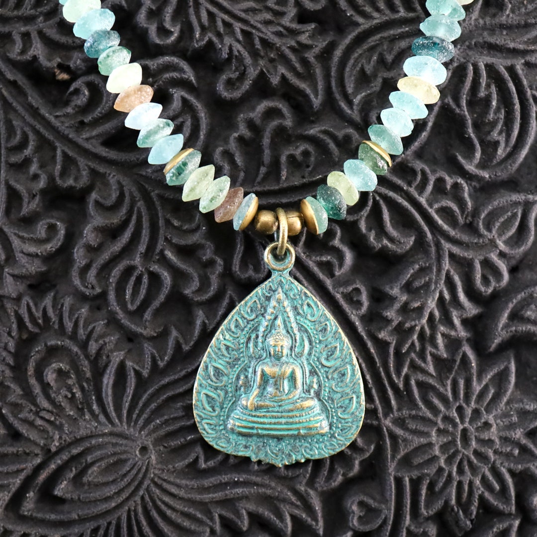 Buddha Ancient Roman Glass Necklace, Spiritual Jewelry, Zen Gifts ...