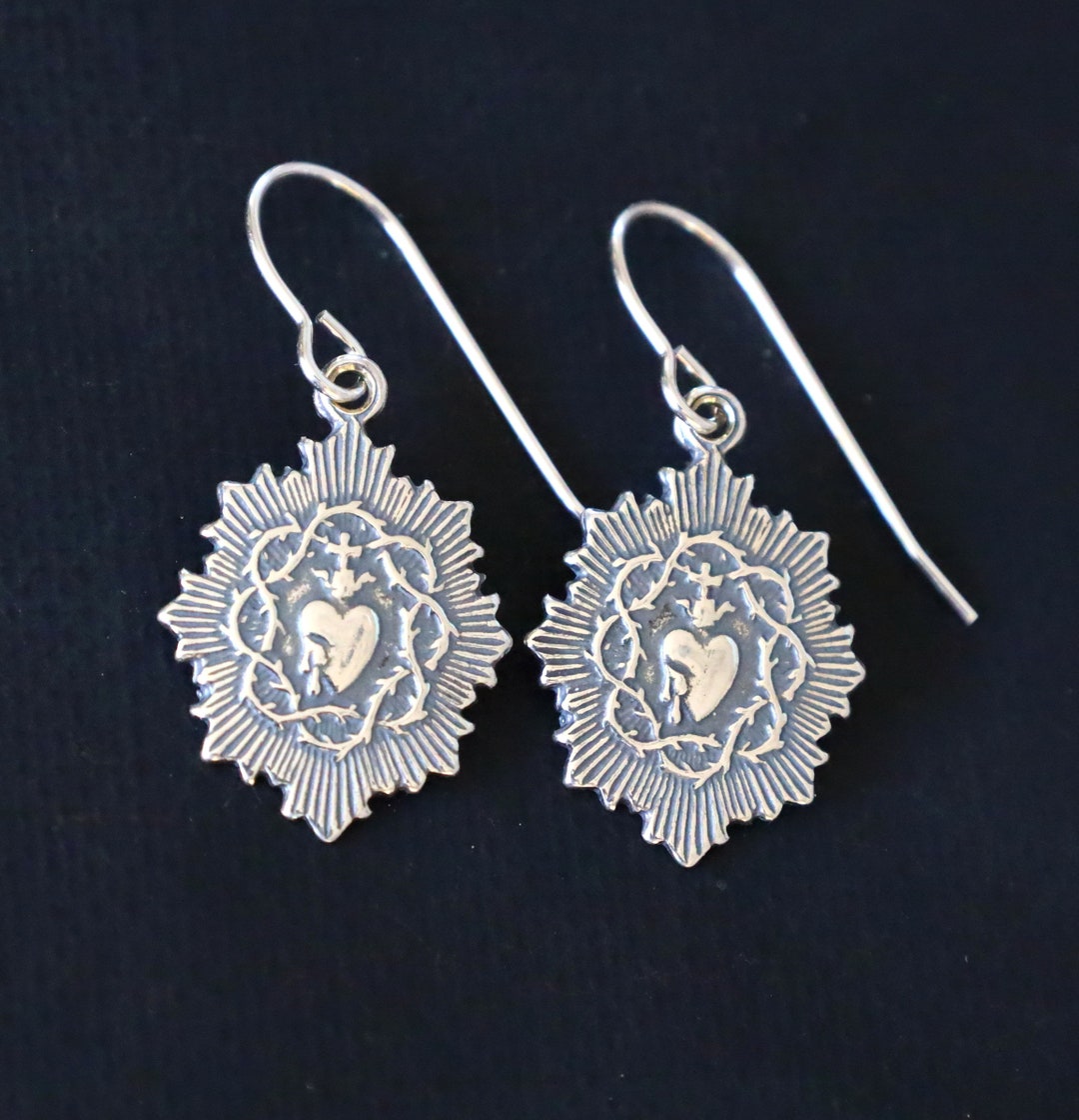 Sacred Heart Sterling Earrings, Catholic Jewelry, Jesus Accessories ...