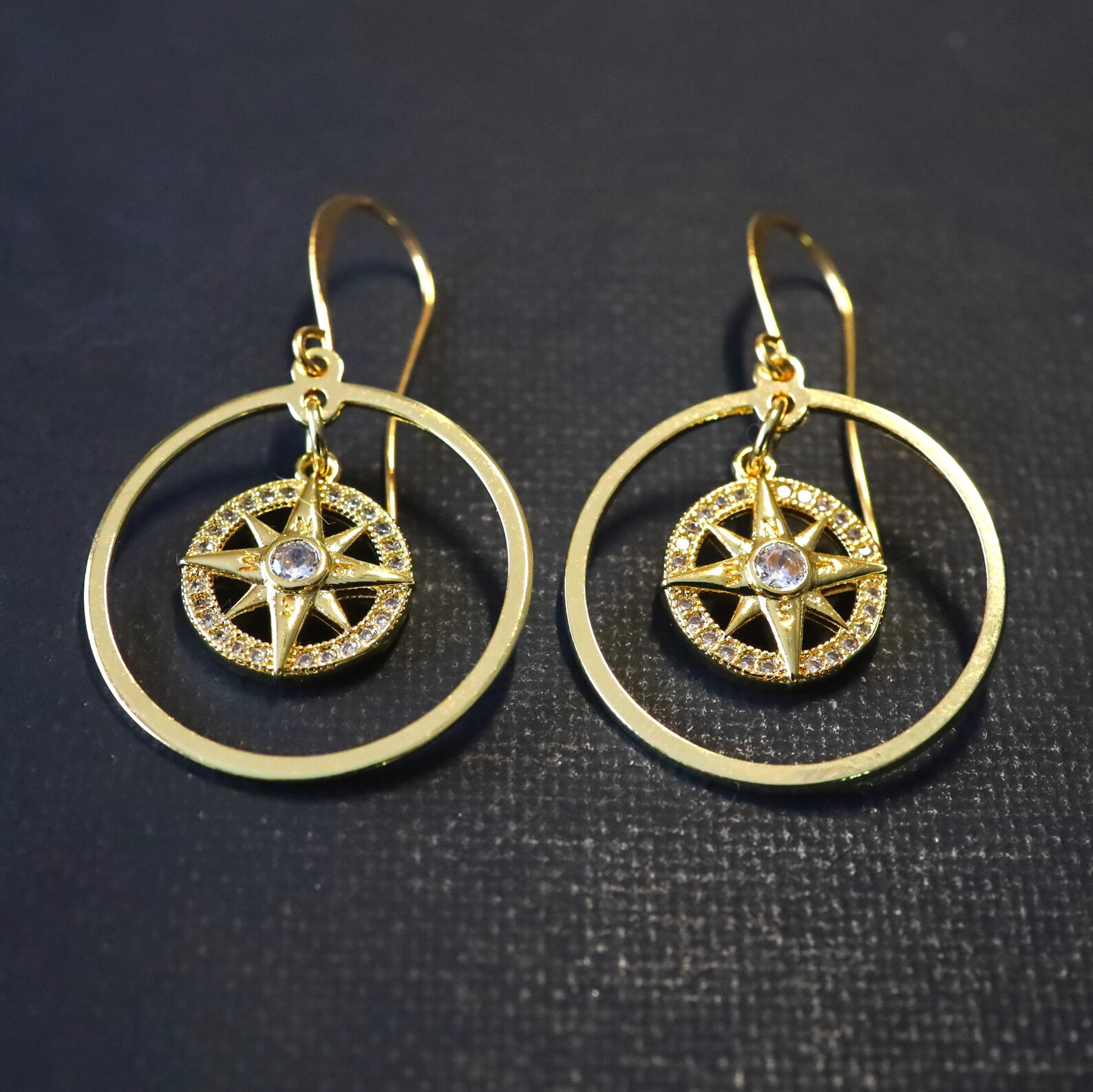 Circle Star Gold Earrings Star Dangle Star Earrings Gold - Etsy