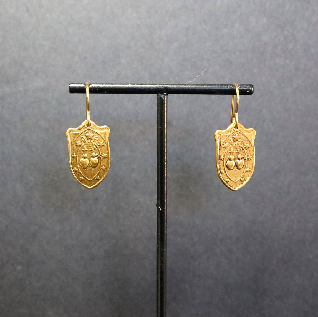 Sacred Heart Gold Earrings, Catholic Jewelry, Religious Gift, by Mystic ...