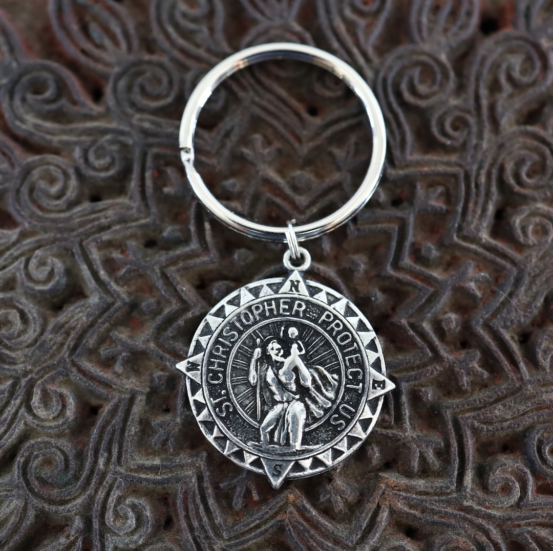 St Christopher Silver Keychain, Catholic Protection Gift - Etsy
