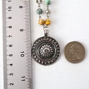 Sun Necklace Beaded Stone Chain, Old Nepal Sterling Charm, One of A ...