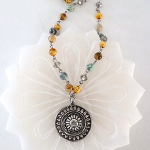 Sun Necklace Beaded Stone Chain, Old Nepal Sterling Charm, One of A ...