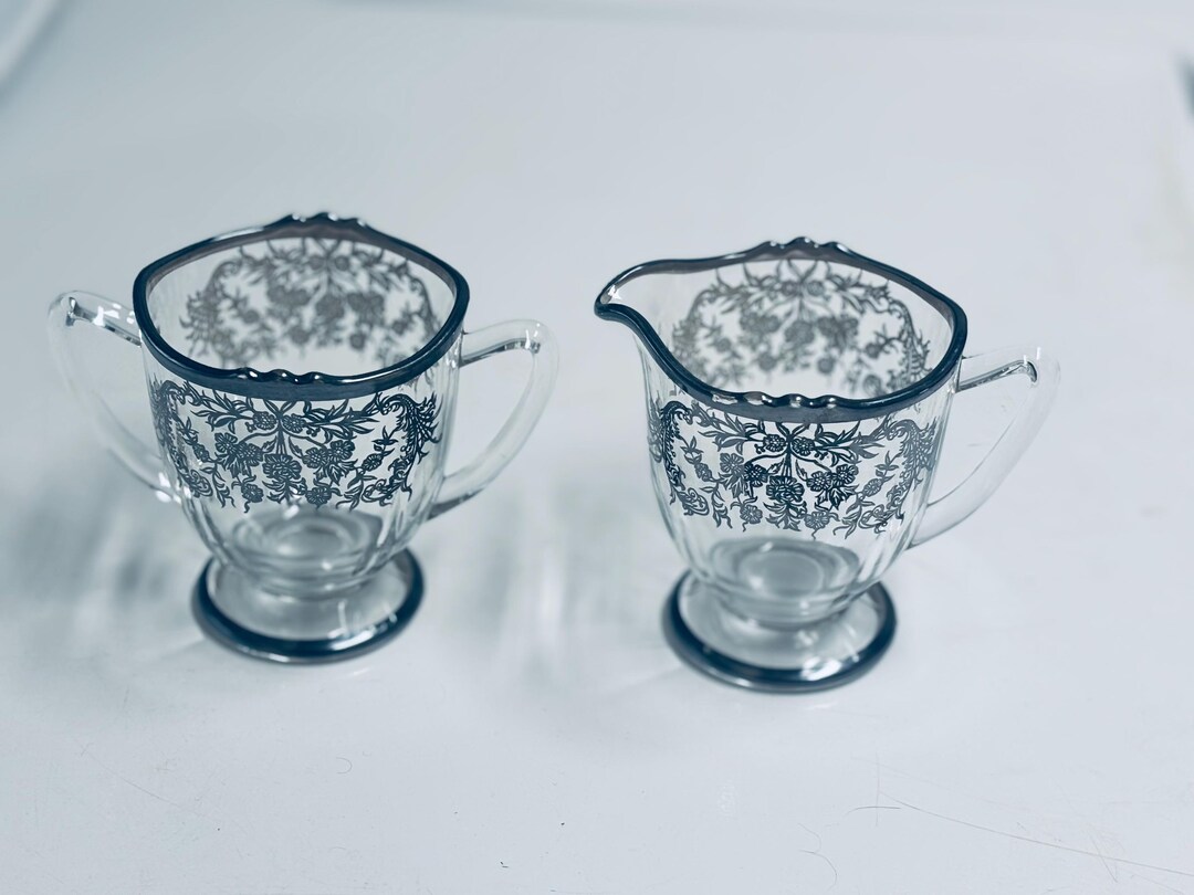 Vintage Silver City Glass Sugar & Creamer Set With Blossom Time Silver ...
