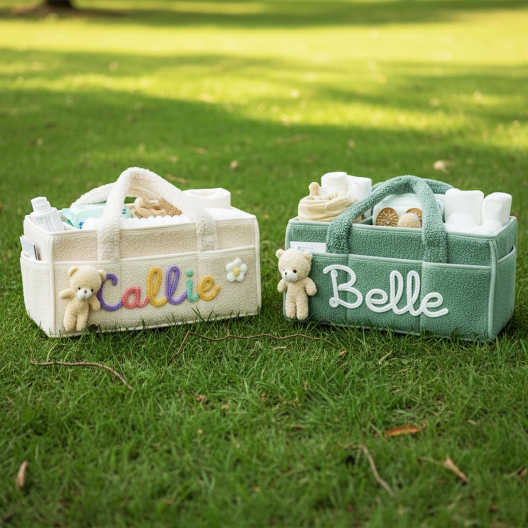 Personalized Knit Diaper Caddy Organizer: Handmade Nursery Storage ...