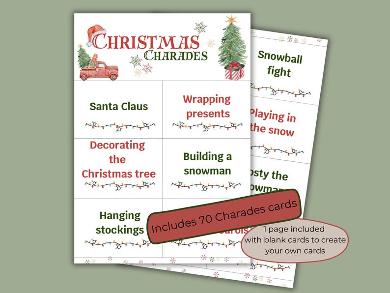 Charades: Christmas Themed - 70 Charades Cards for a Fun and Festive ...