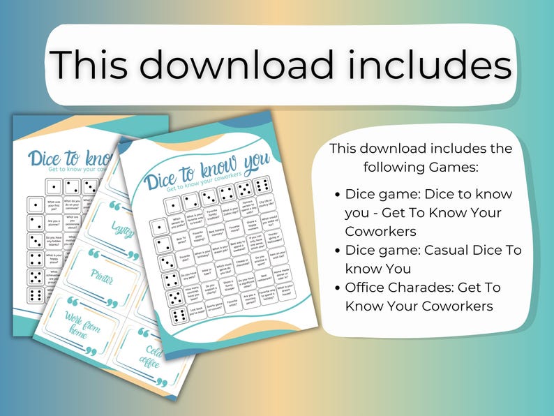 Get to Know Your Coworkers Game Bundle: 2 Dice Games & A Game of ...
