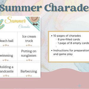 Summer Charades Game: 62 Printable Cards, Family Fun (instant Download ...