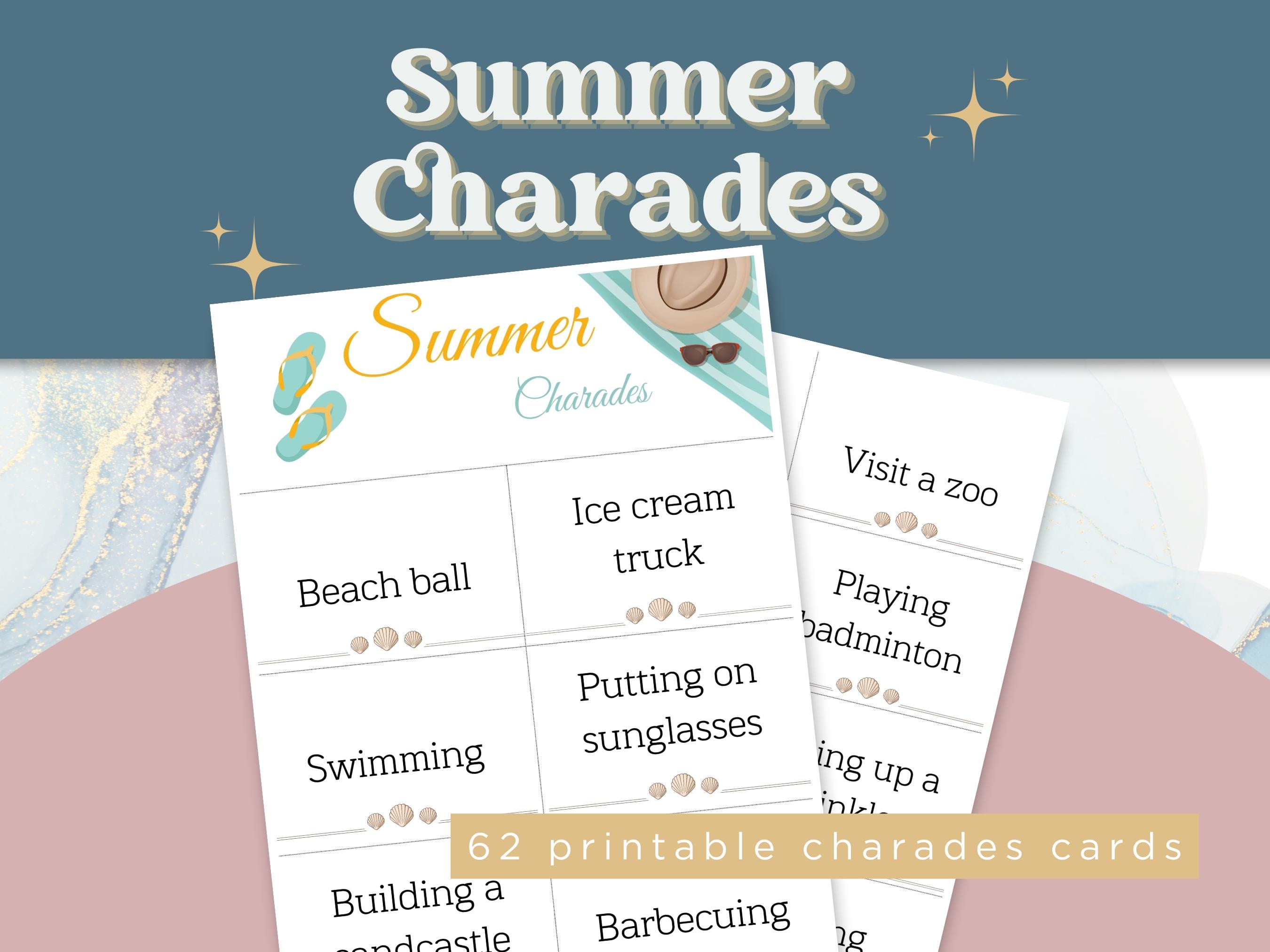 Summer Charades Game: 62 Printable Cards, Family Fun (instant Download ...