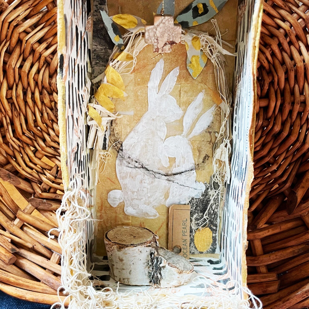 Original Mixed Media Rabbit Shrine - Rabbits Hide Themselves in Secret ...