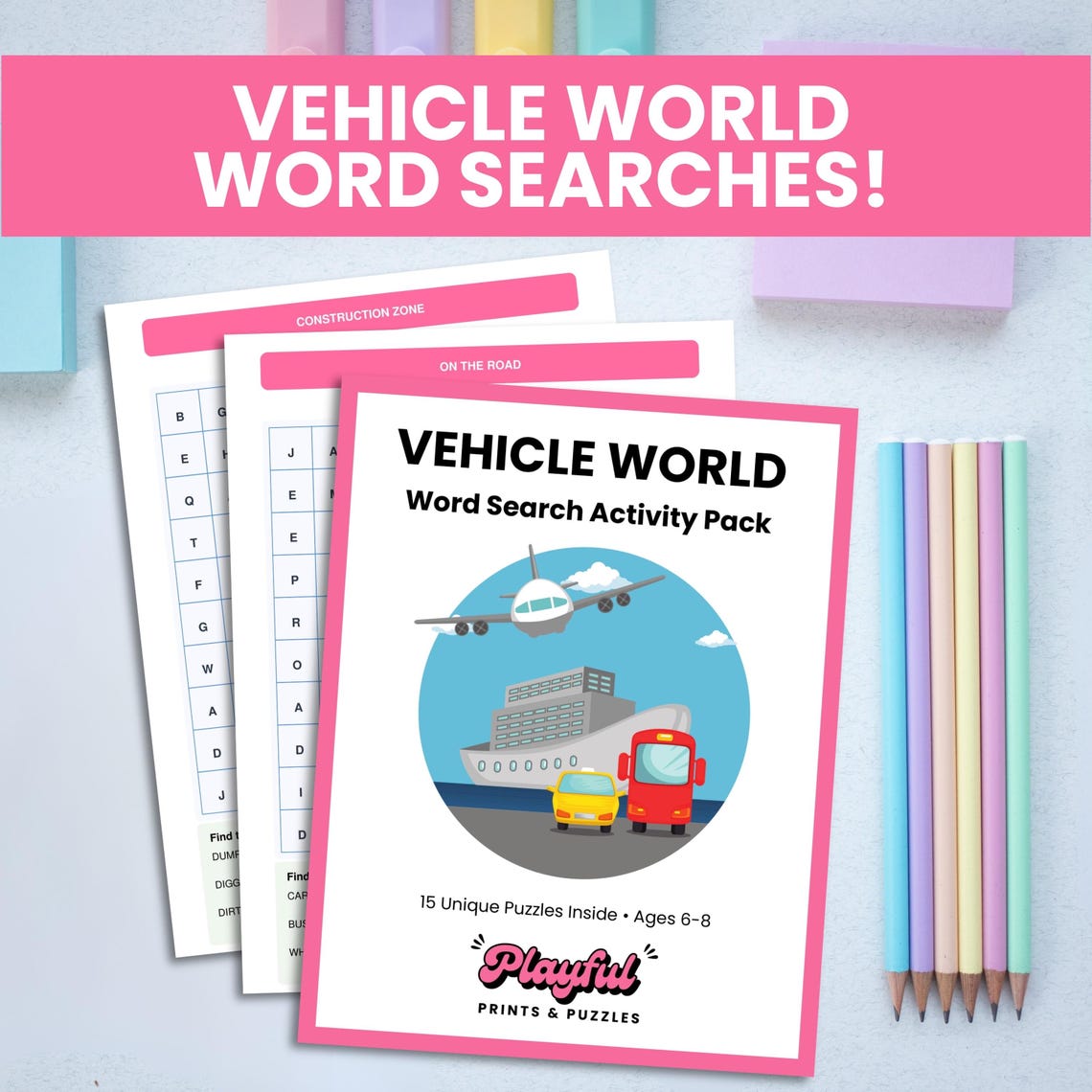 Vehicle Word Search, Printable Kids Activity, Car Truck & Emergency ...