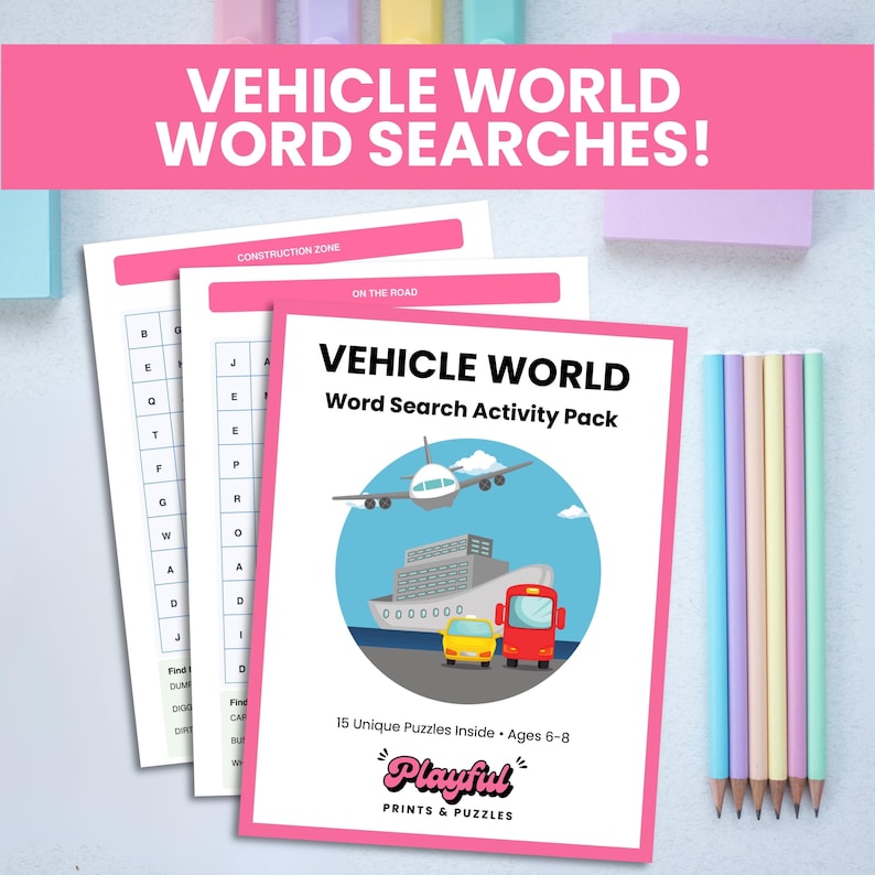 Vehicle Word Search, Printable Kids Activity, Car Truck & Emergency ...