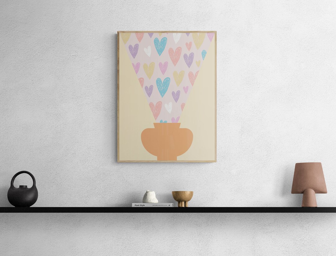 Colorful Hearts Digital Poster Positive Wall Art for Living Room Wall ...