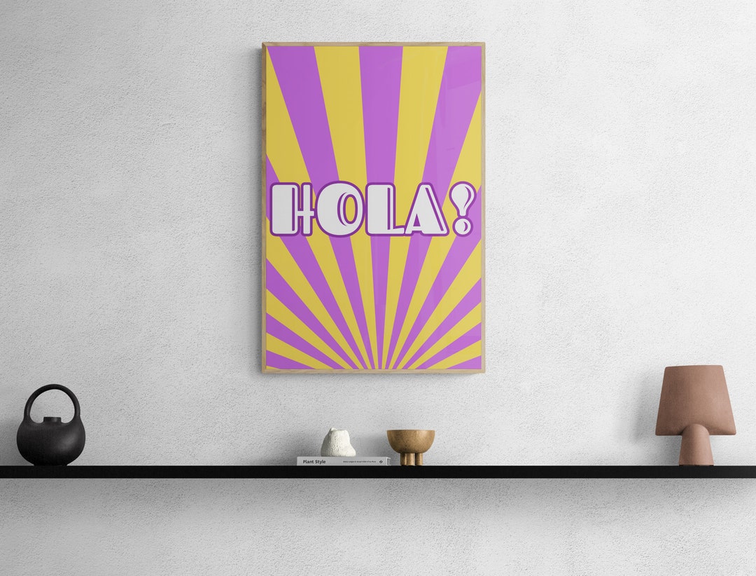 Hola DIGITAL Poster Colorful Orange and Pink Wall Decor Spanish Quote ...
