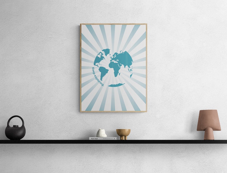 Blue Earth Print Digital Poster Blue and White Wall Art for Living Room ...