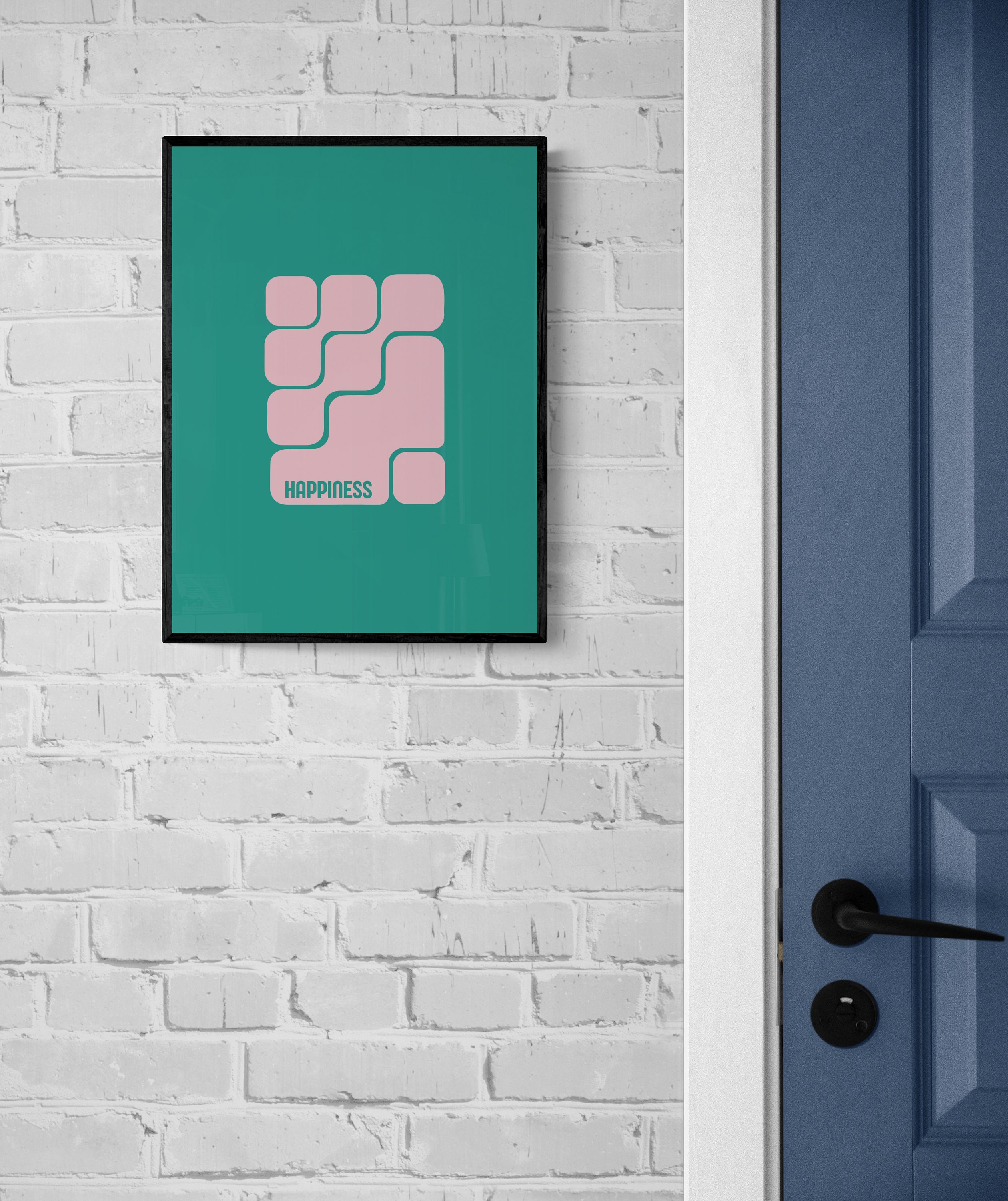 Happiness Abstract Print Digital Poster Jungle Green and Pink ...