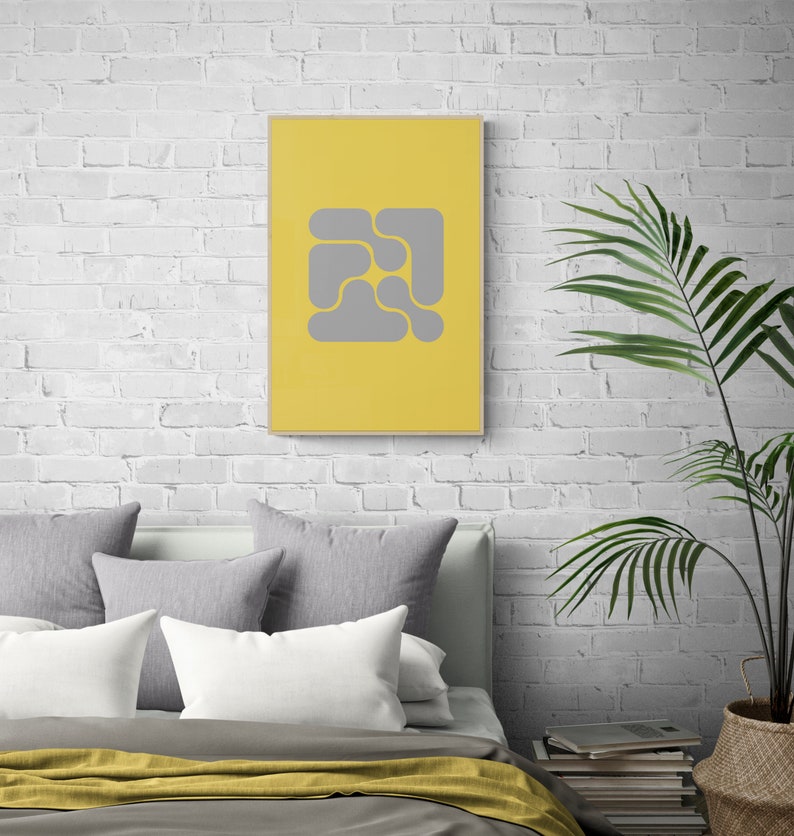 Abstract Print Digital Poster Yellow and Gray Wall Art for Living Room ...