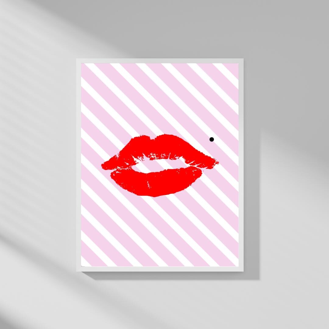 Lips Poster Red Lips Printable Pink Wall Decor Red Lips on Pink ...