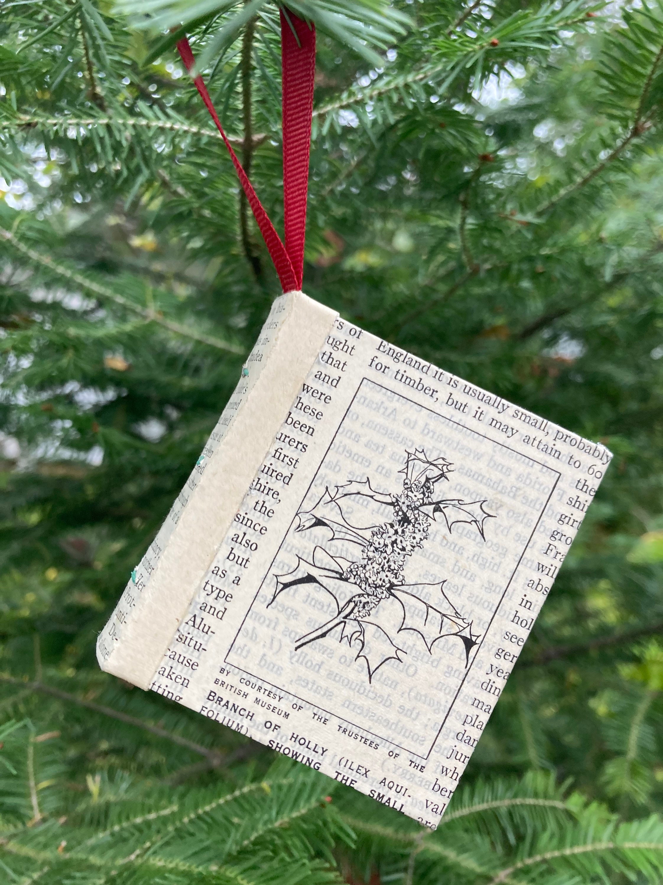 Holly book ornament, mini book, memory book, holly leaf, Christmas ...