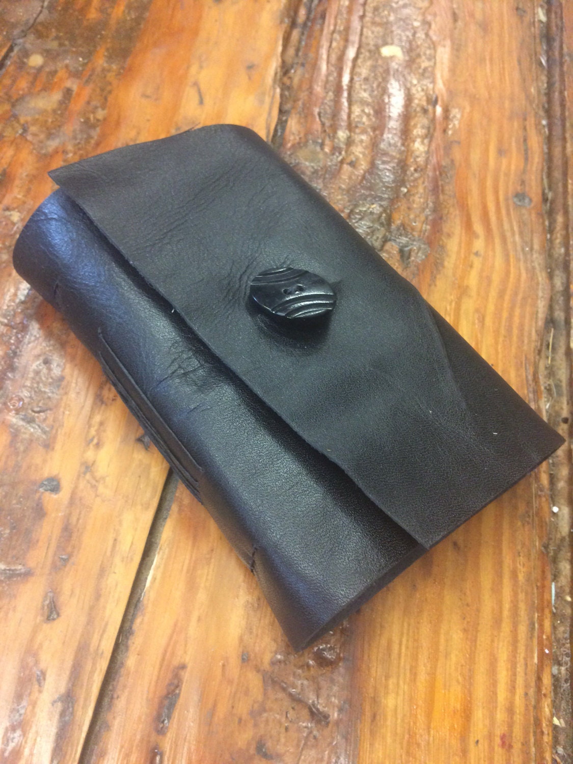 Black faux leather journal, handmade paper journal, sketch book, travel ...