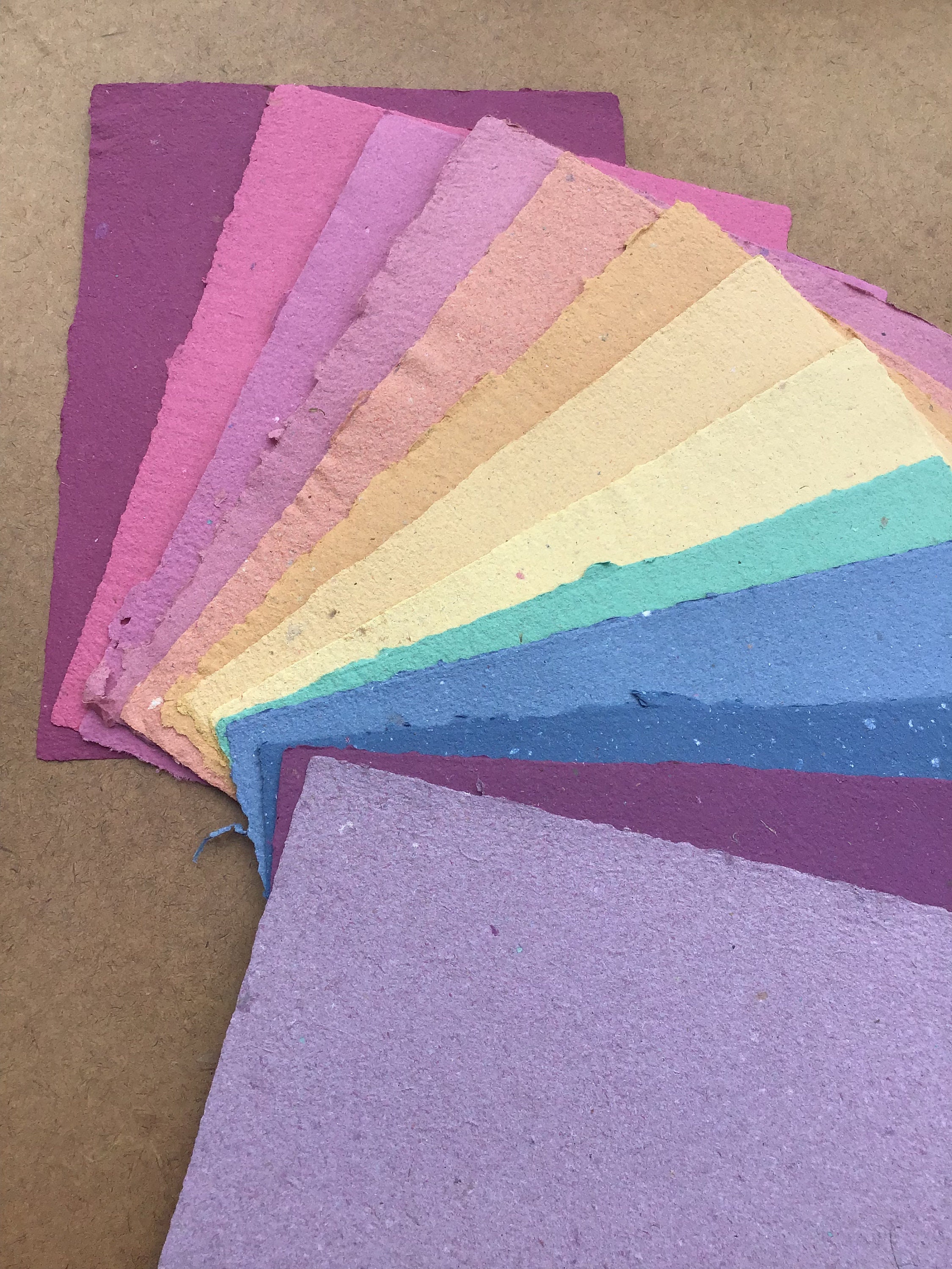 5 sheets 8.5x11 inch rainbow batch, handmade paper, eco friendly ...