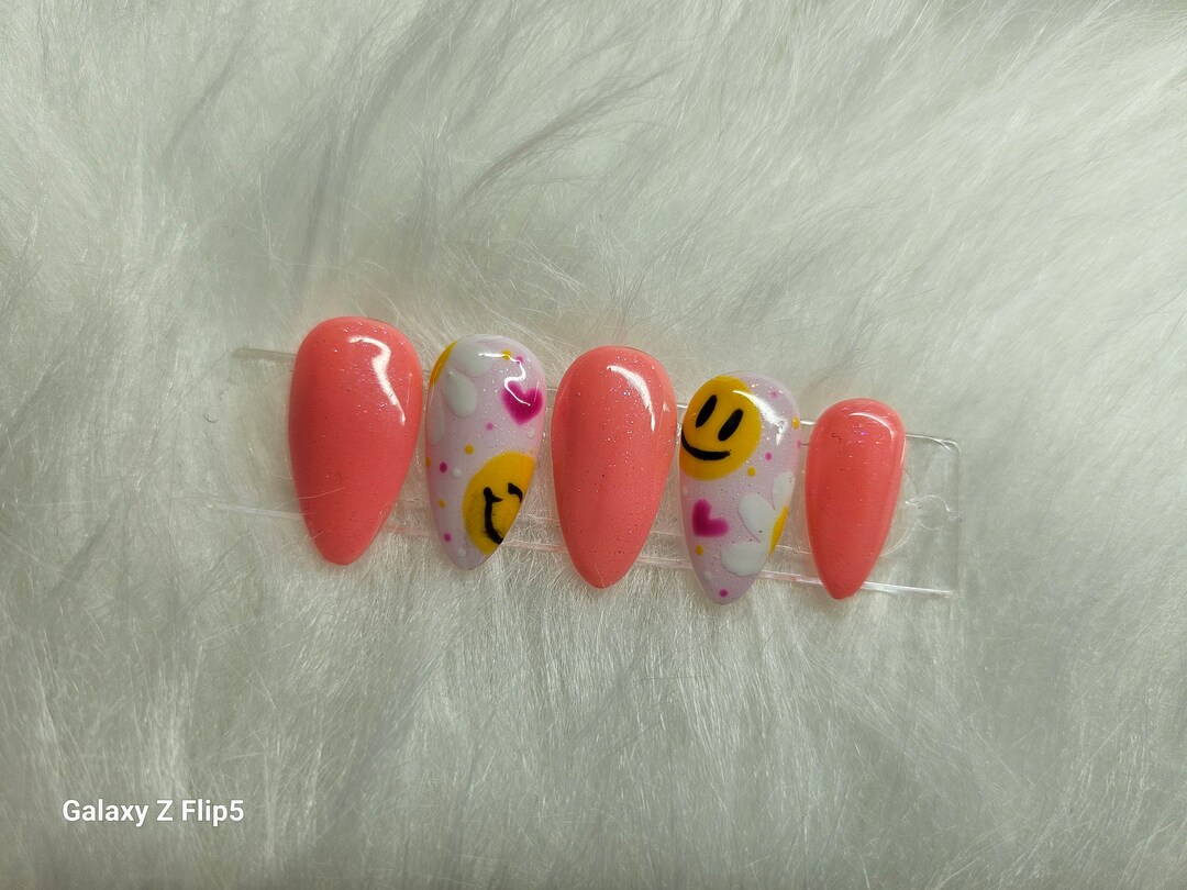 Smiley Face Press on Nails With Application Kit - Etsy