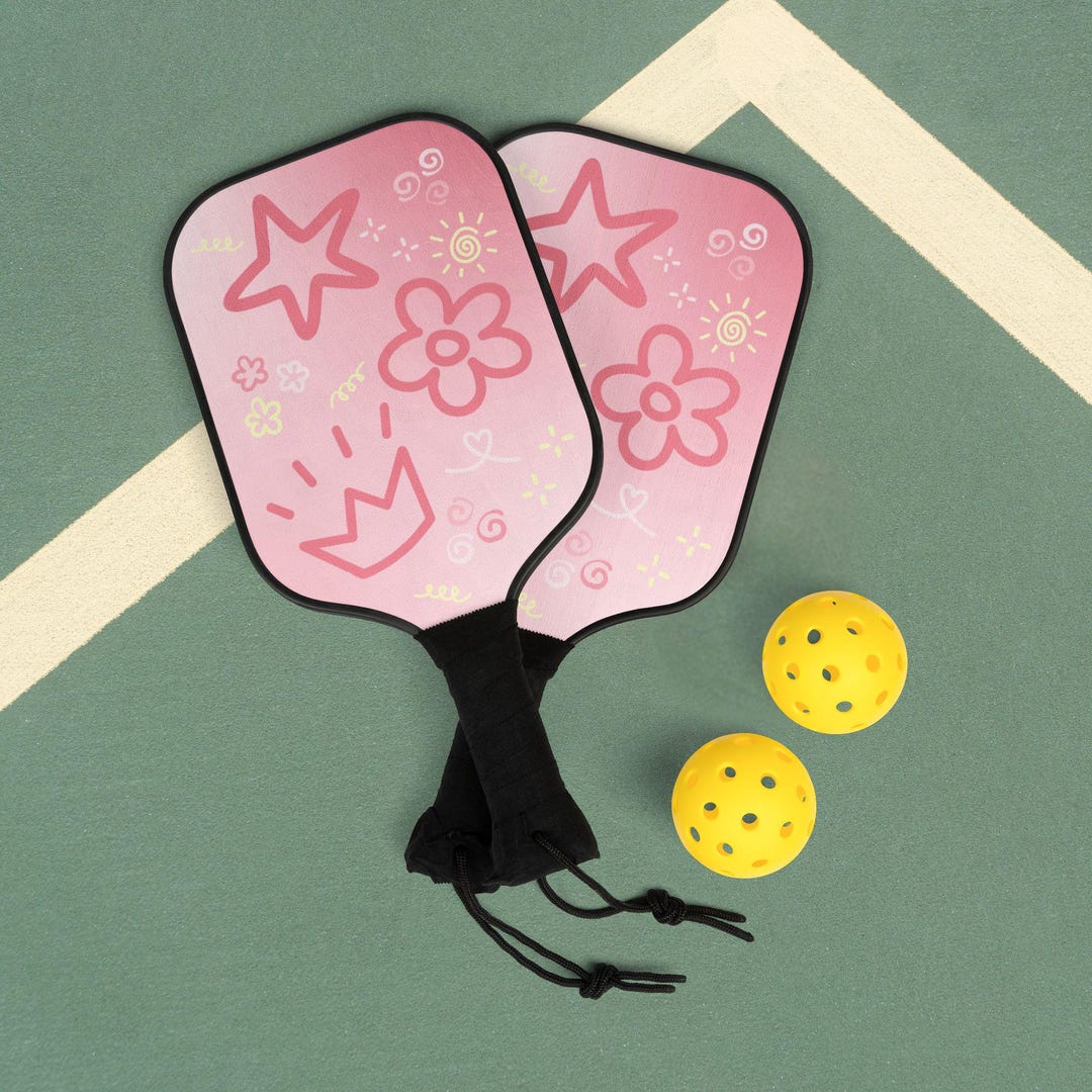 Pink Doodles Pickleball Kit Cute Pickleball Paddles Pickleball Set ...