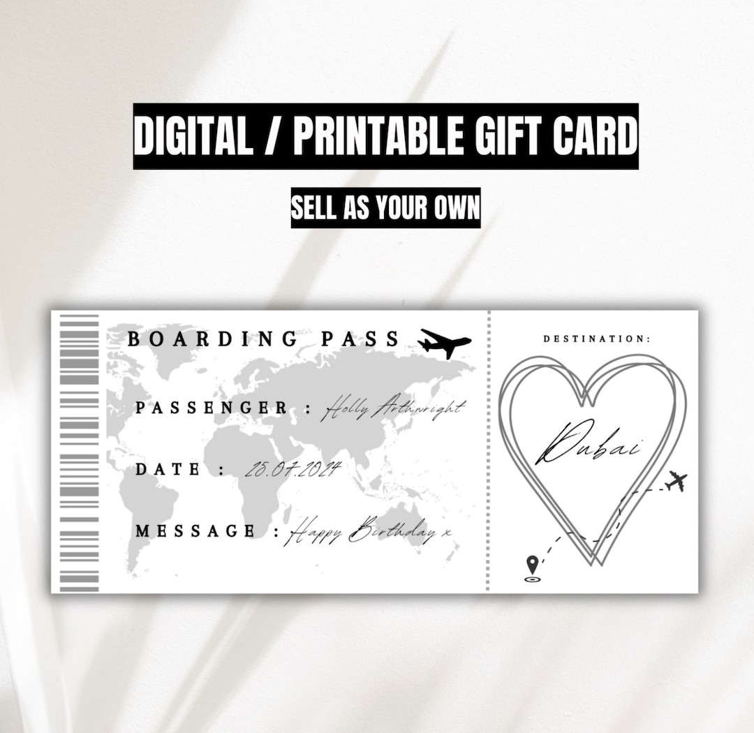 Personalised Boarding Pass Gift Card Unique and Fun Travel Themed Gift ...