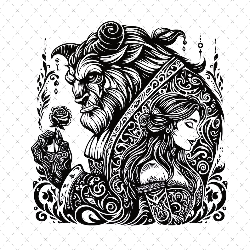 Beauty and the Beast SVG: Enchanted Rose Mandala, Silhouette Cut File ...