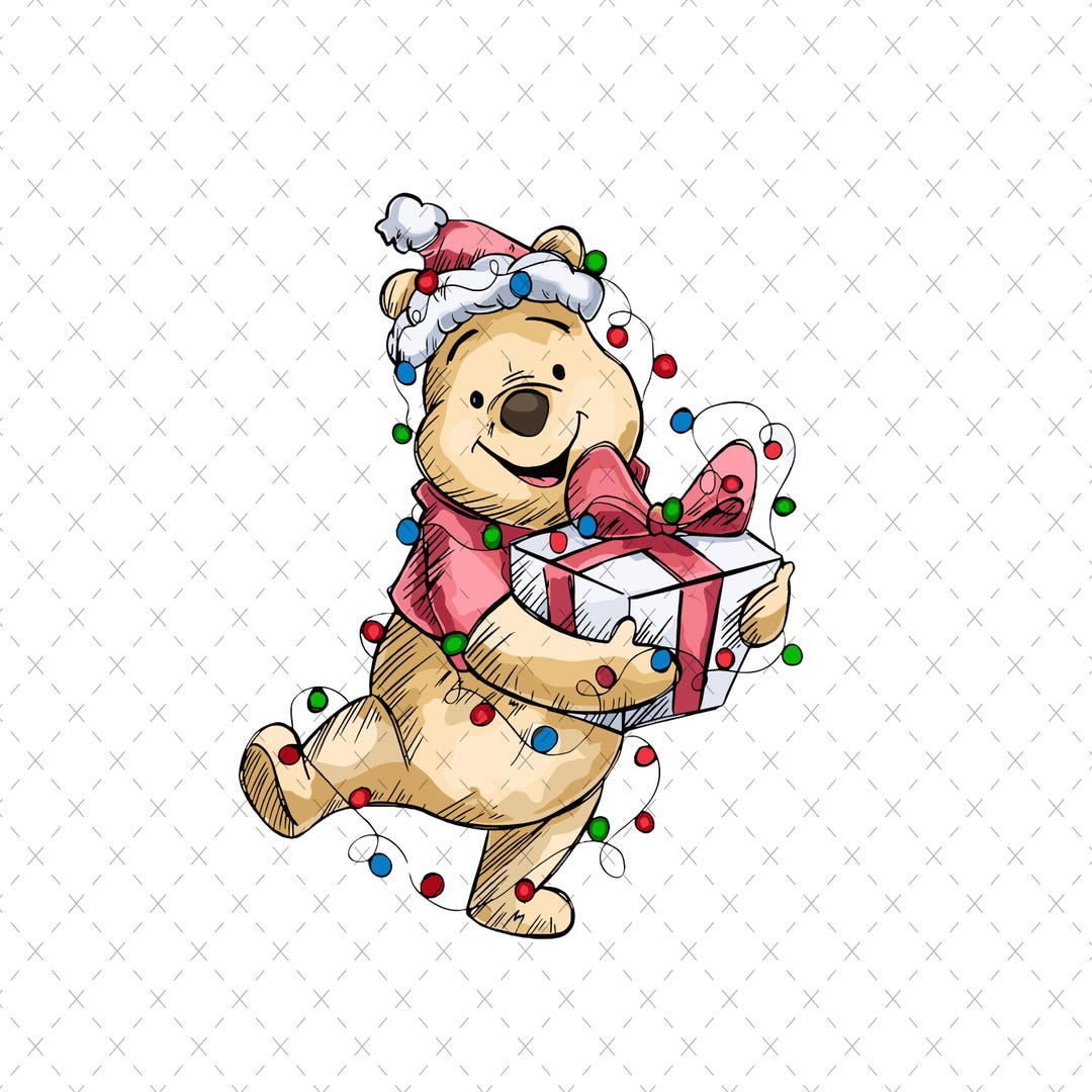 Vintage Winnie the Pooh Christmas Png, Santa Pooh Bear Christmas Lights ...