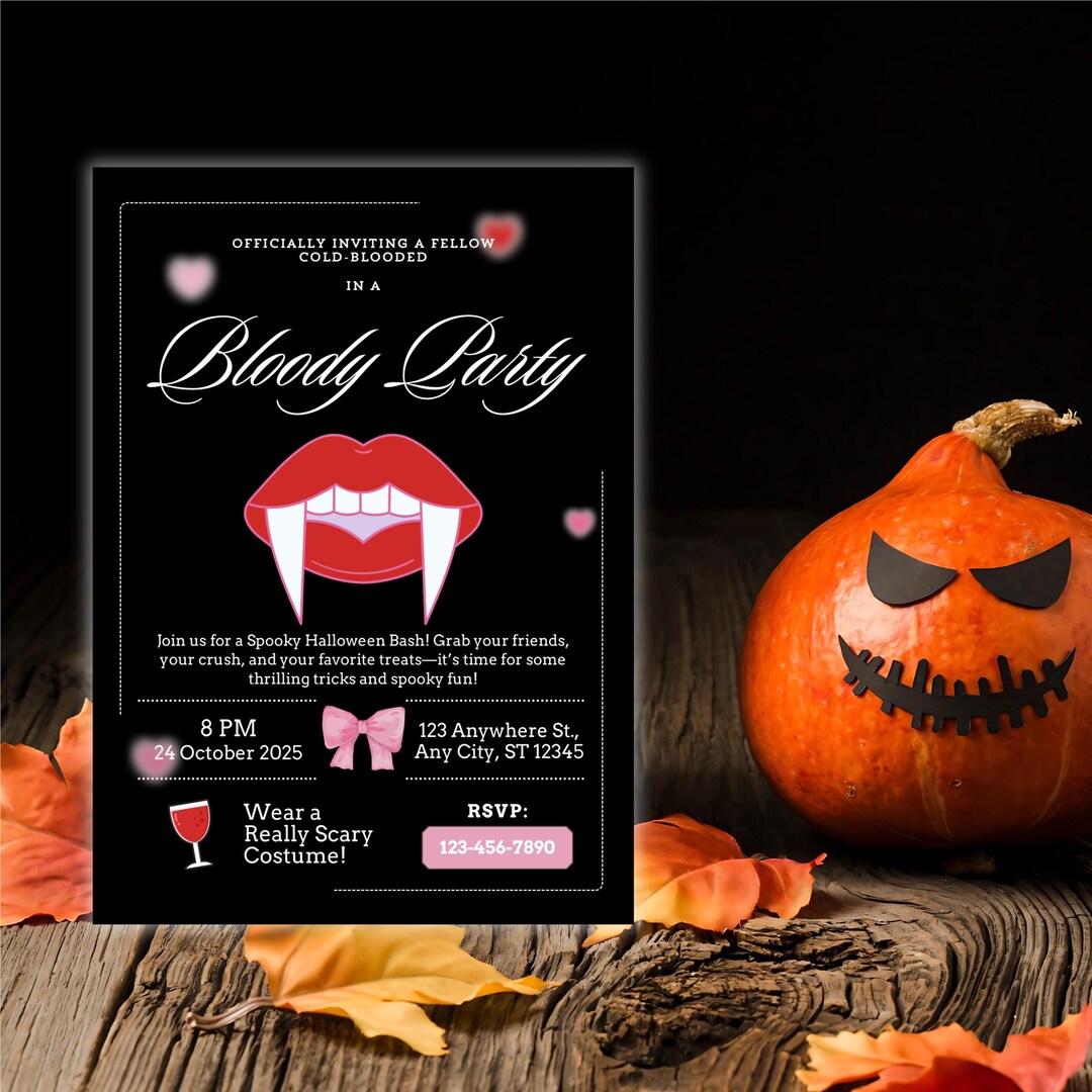 Vampire Halloween Party Invitation Digital Editable Spooky Coquette ...