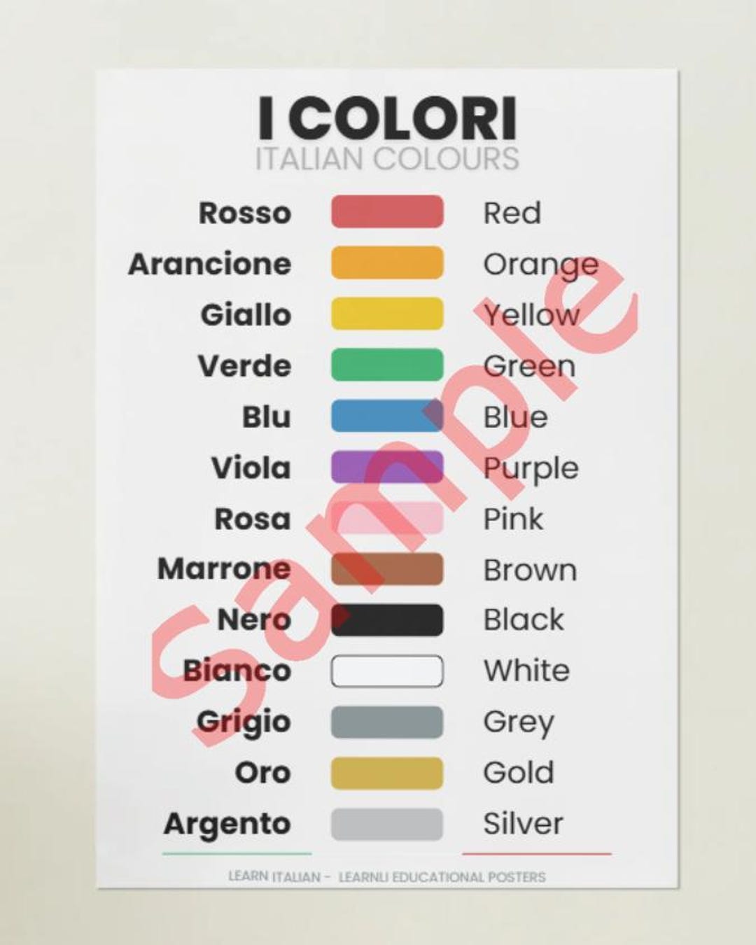 Italian Colors Poster • Vocabulary Chart Classroom Art (digital ...