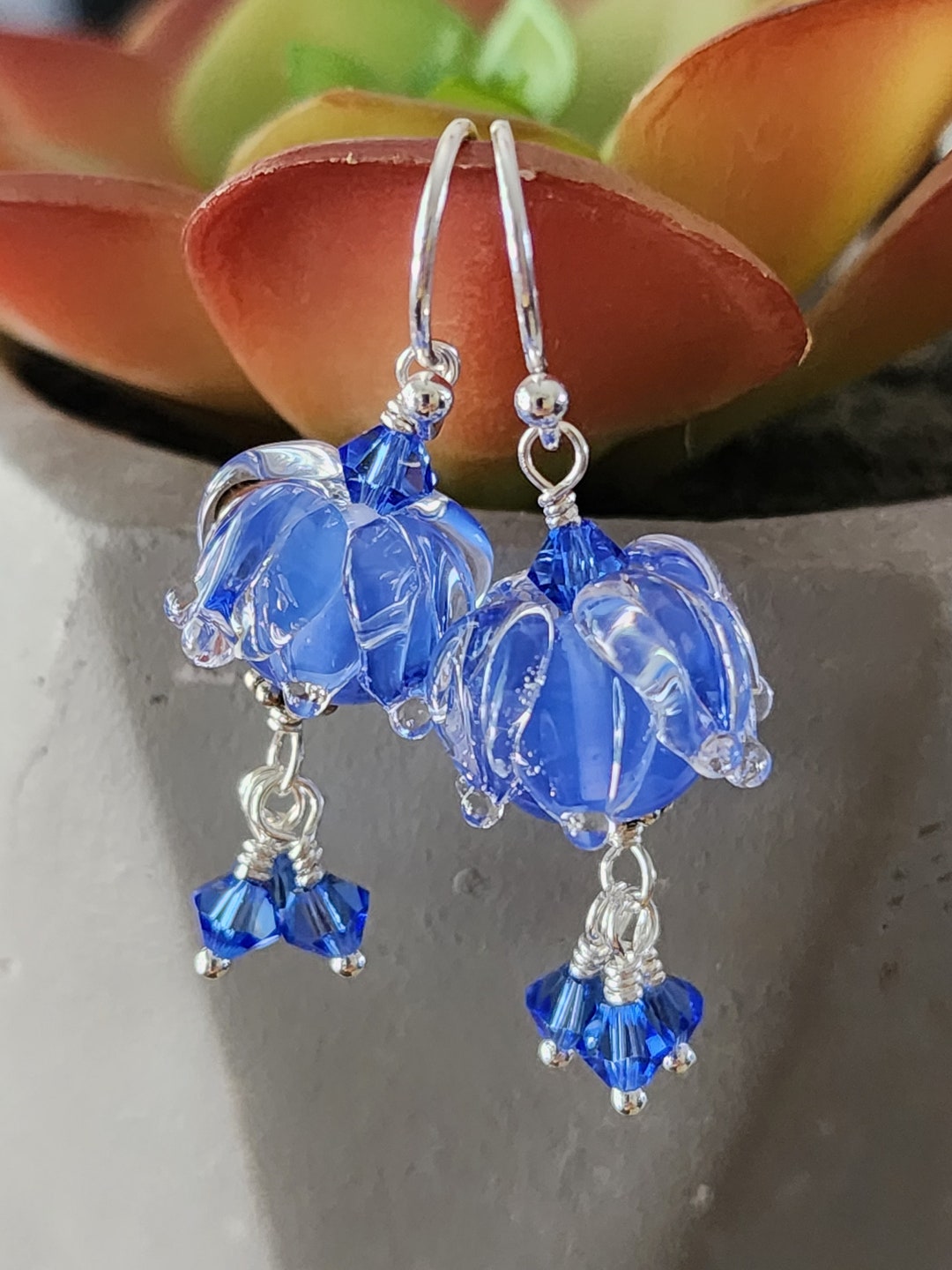 Bellflower-royal Blue Glass Lampwork Earrings - Etsy