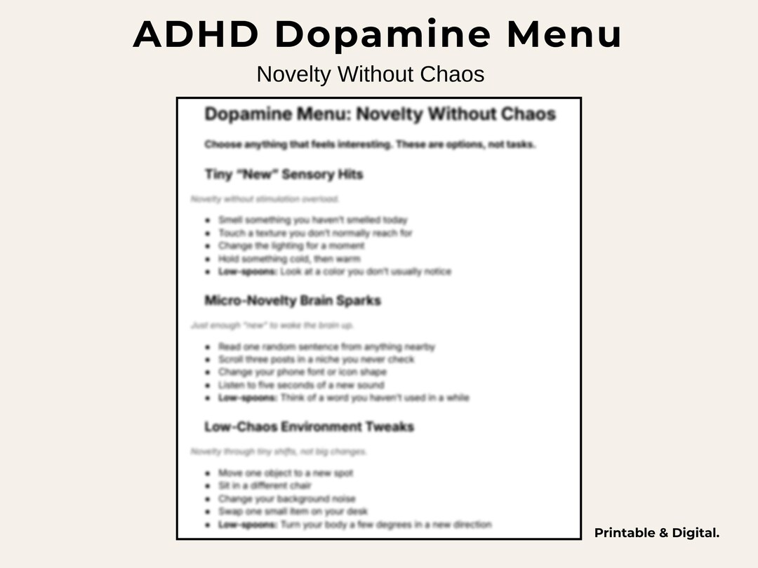 ADHD Dopamine Menu for Safe Novelty • Low-chaos Dopamine Ideas • Gentle ...
