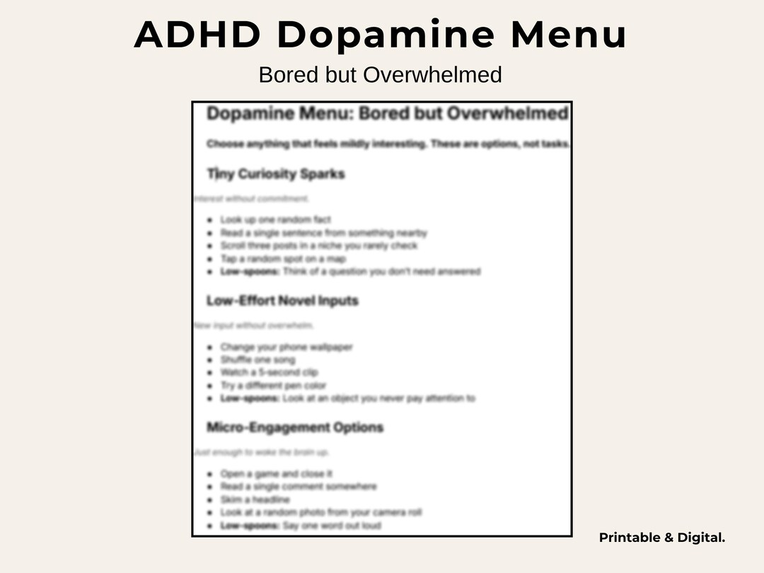 ADHD Dopamine Menu for Bored but Overwhelmed • Low-effort Interest ...