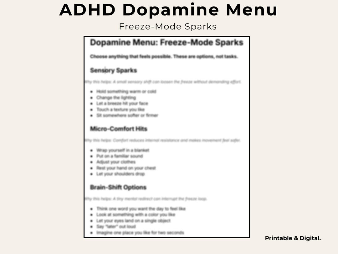 ADHD Dopamine Menu Printable • Quick Wins Routine • Low-pressure ...