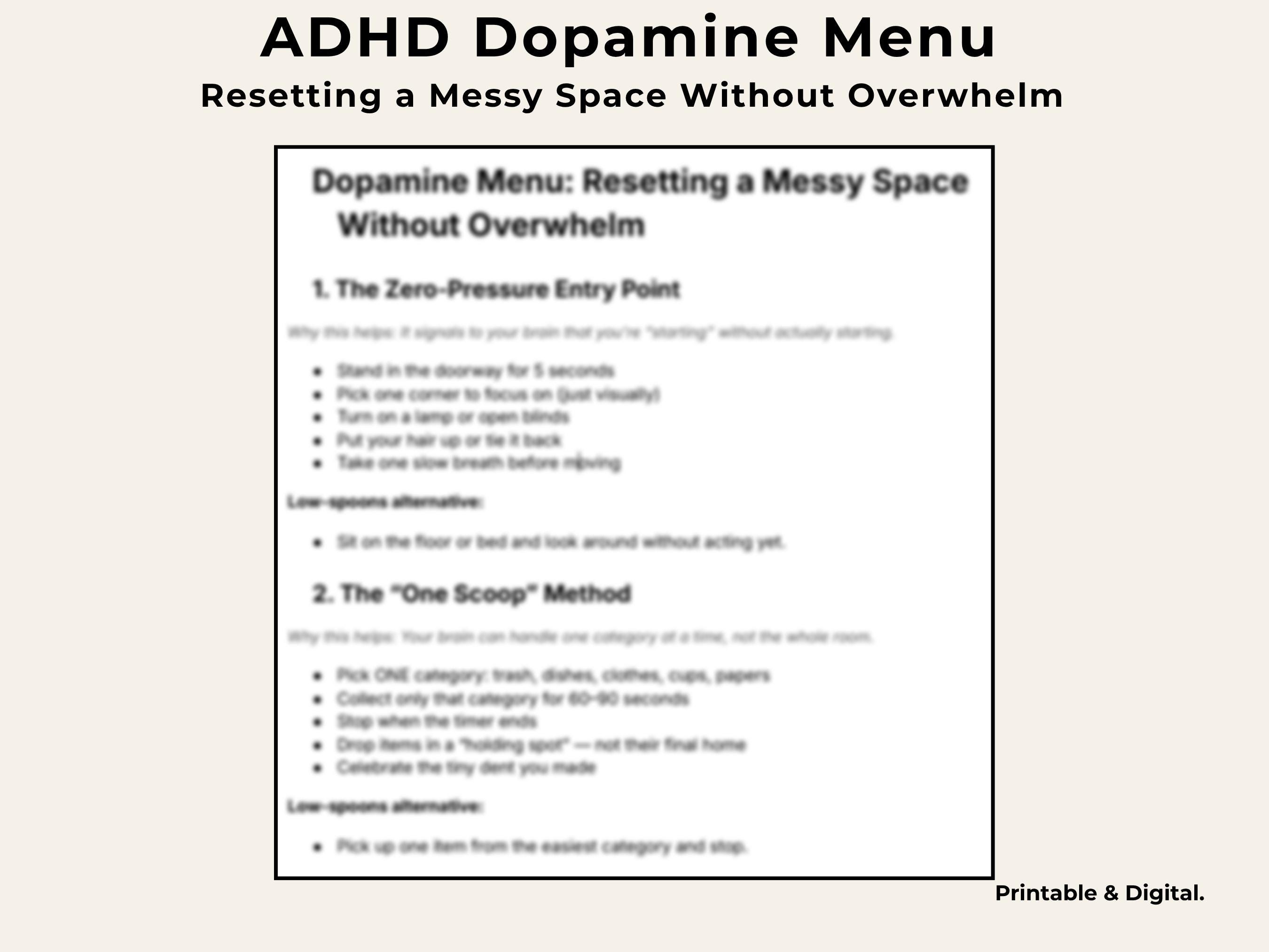 ADHD Dopamine Menu Printable | Messy Room Reset Guide | Neurodivergent ...