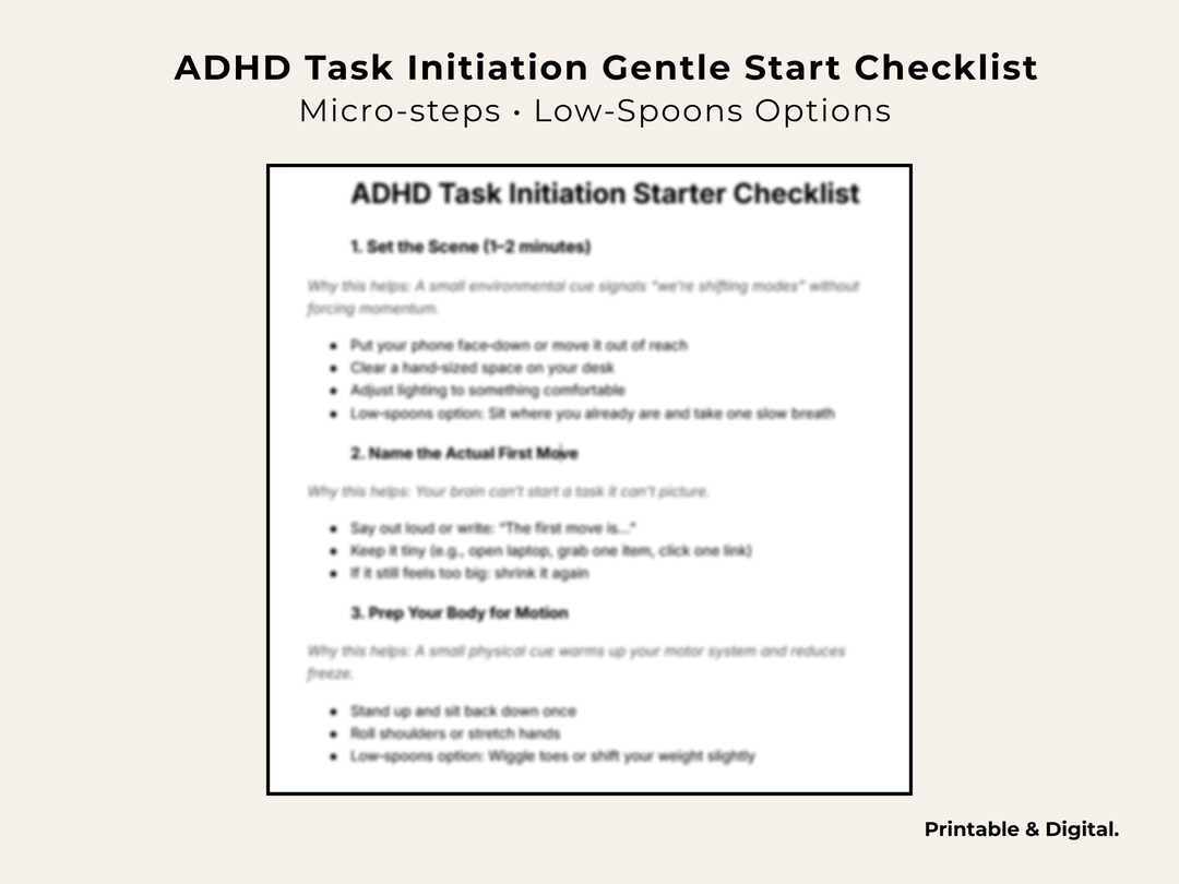 ADHD Task Initiation Checklist for Neurodivergent Adults | Start‑here ...