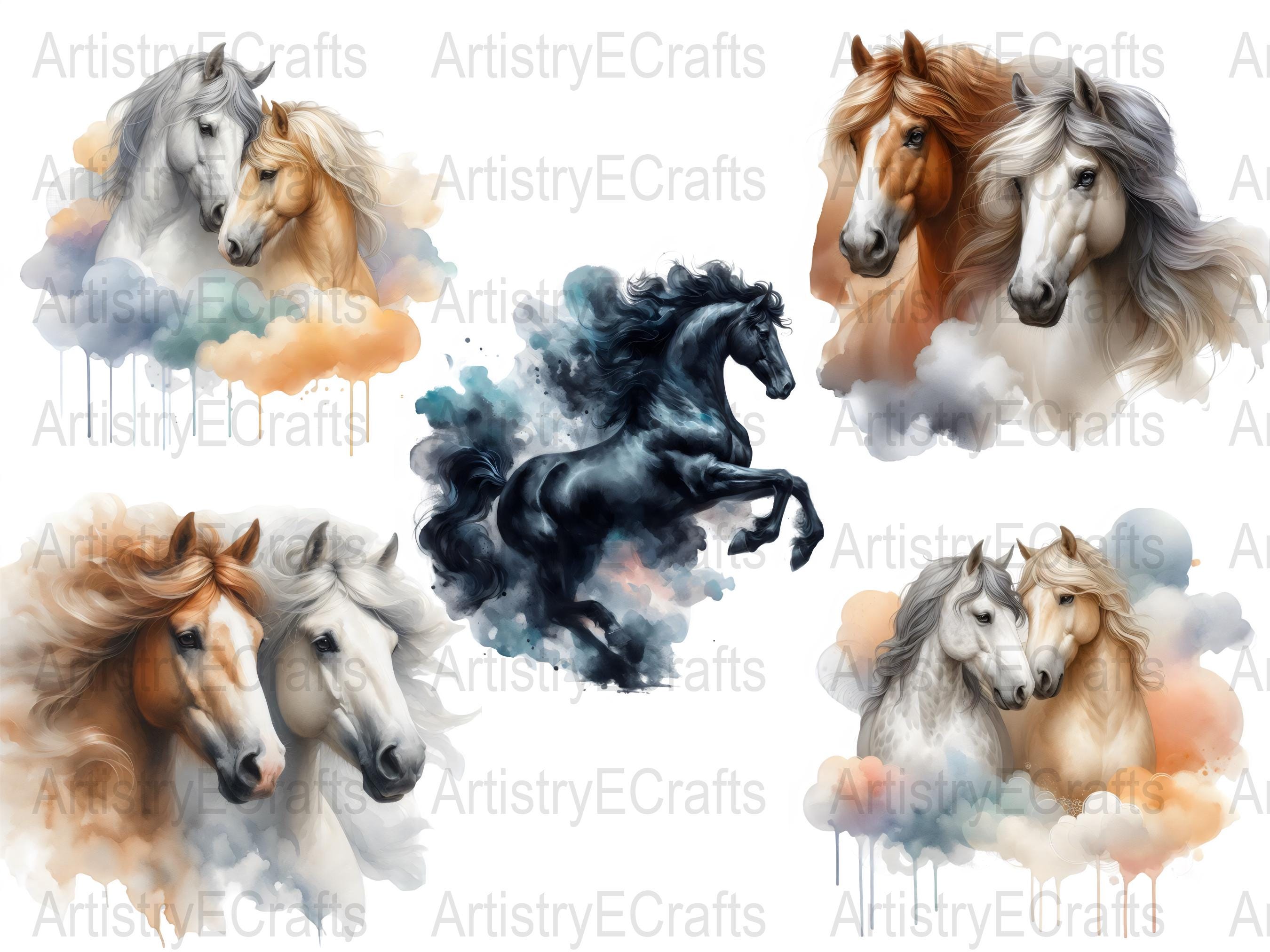 Horse Watercolor Clipart Bundle, Digital Horse PNG Set, Wild Horses ...