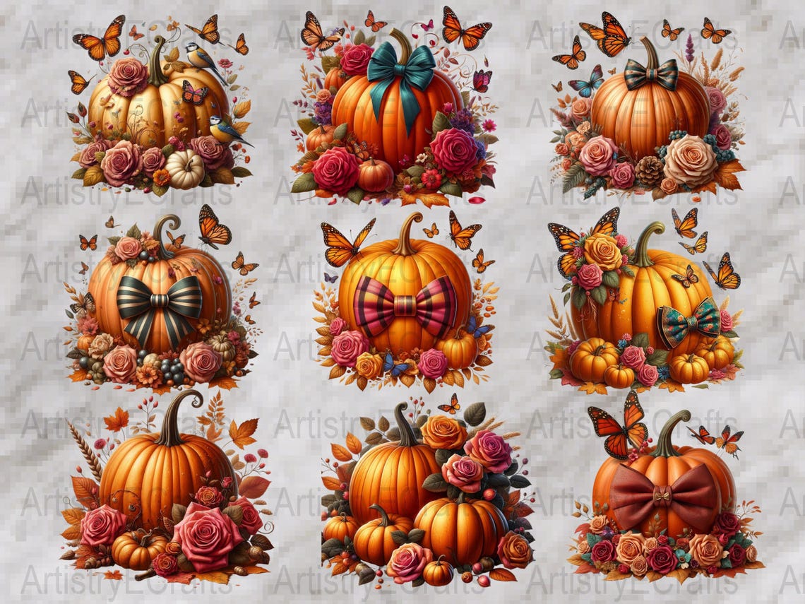 15 Fall Pumpkin Clipart Bundle, Autumn Harvest Digital Download ...
