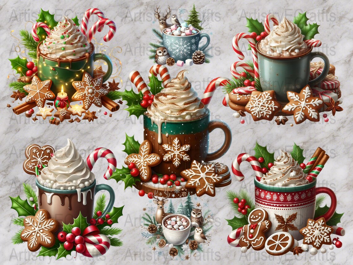 25 Christmas Hot Chocolate Clipart Bundle, Holiday Drinks Printable Art ...