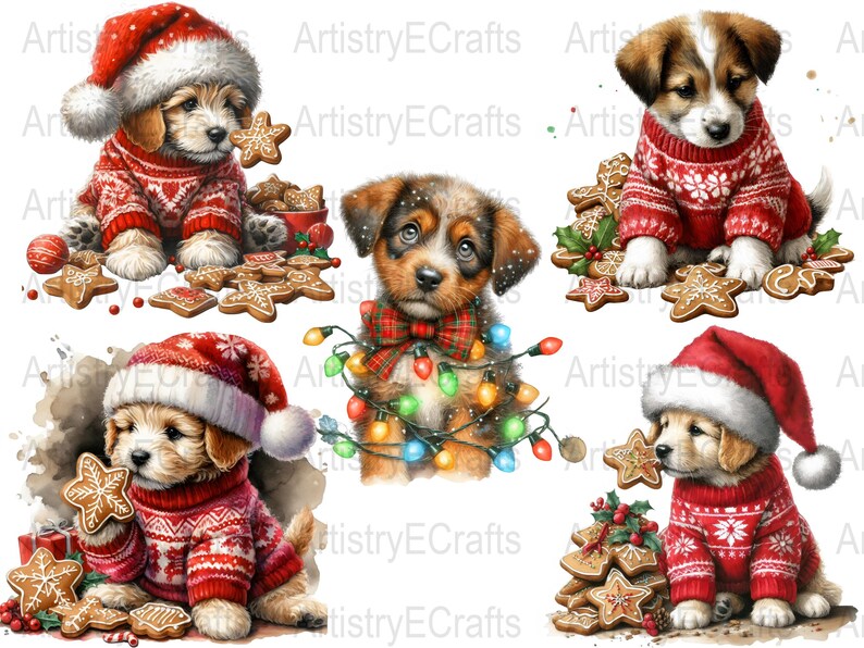 25 Christmas Puppy Clipart Bundle, Cute Holiday Dog PNG, Festive ...
