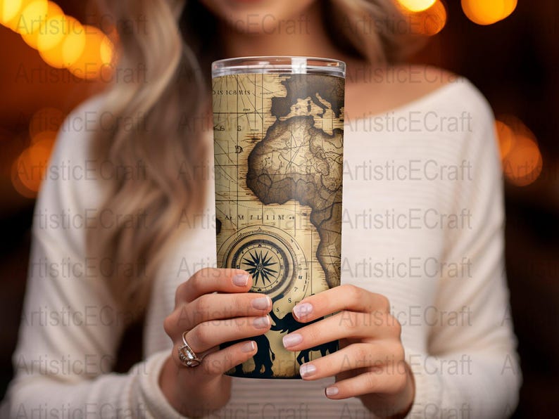 Vintage World Map Tumbler Wrap, Travel Theme Skinny Tumbler Sublimation ...