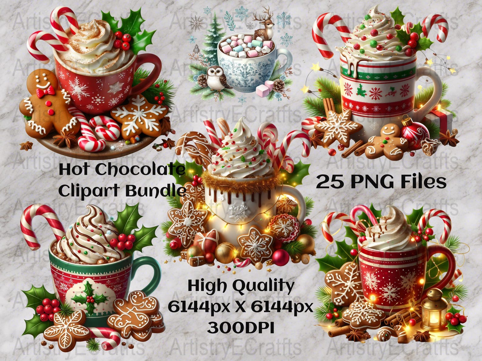 25 Christmas Hot Chocolate Clipart Bundle, Holiday Drinks Printable Art ...