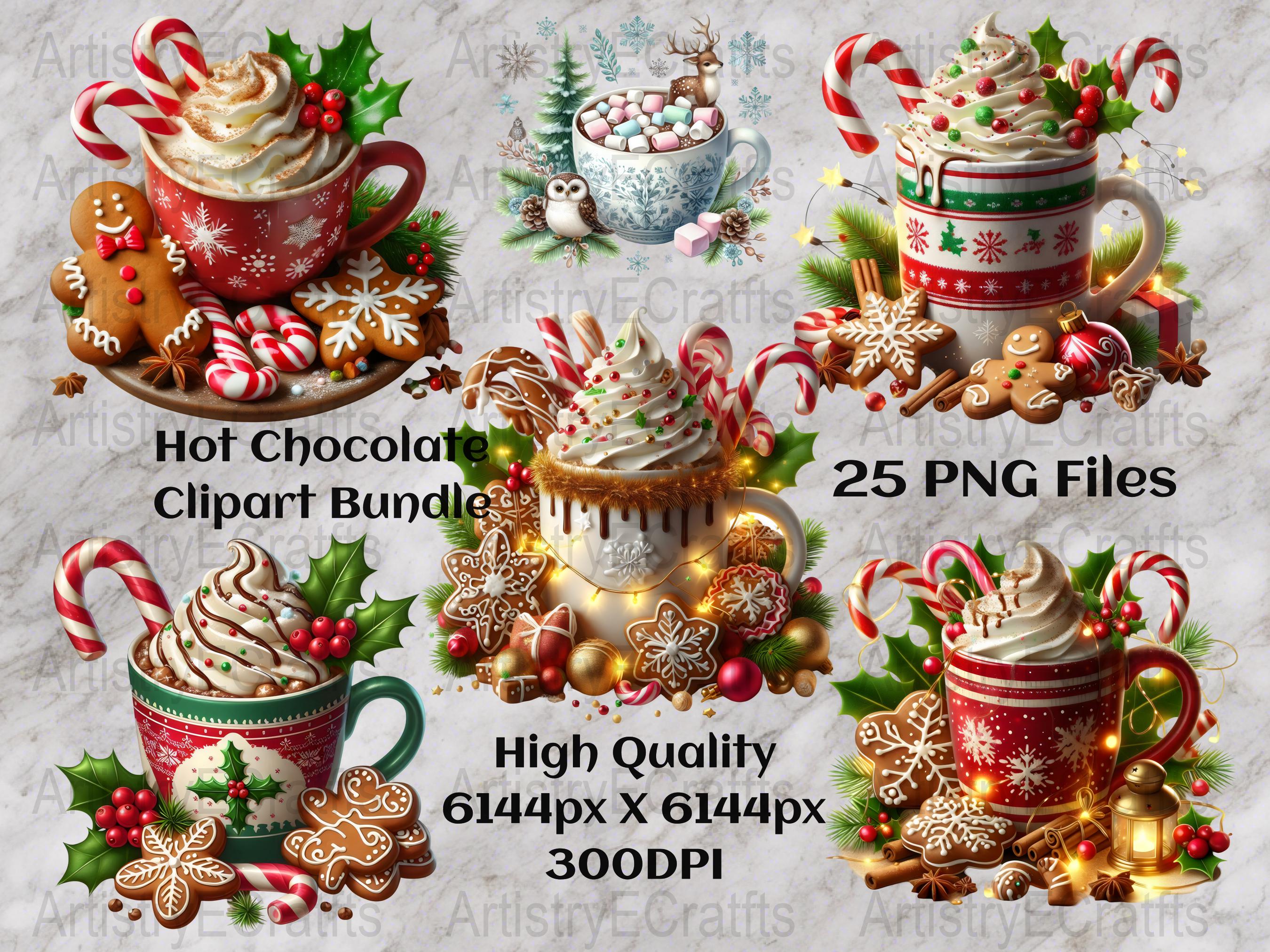 25 Christmas Hot Chocolate Clipart Bundle, Holiday Drinks Printable Art ...
